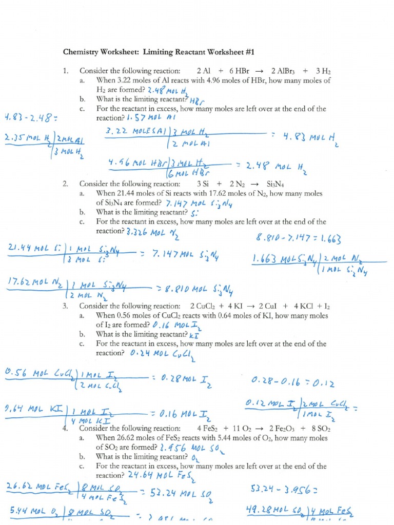 Limiting Reactants and Excess Ws - KEY | PDF