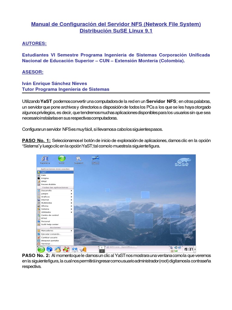 Manual Configuración Servidor NFS Distribución SuSE Linux 9.1 | PDF | Desarrollo de software ...
