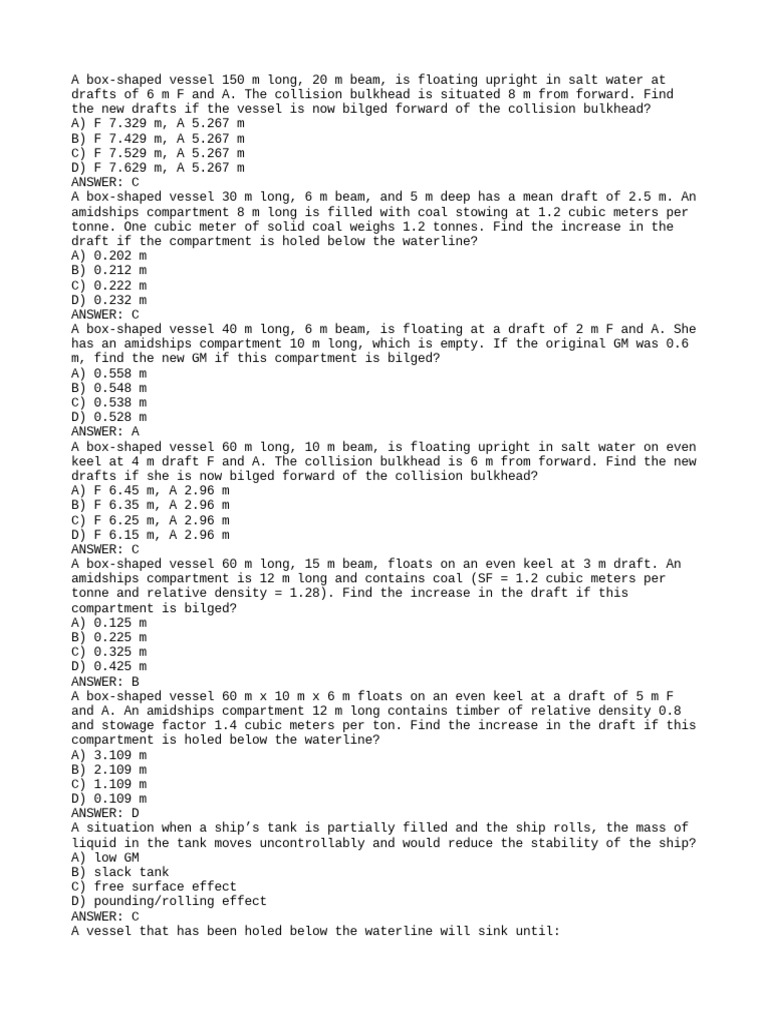 Box-Shaped Vessel Stability Analysis | PDF | Ships | Buoyancy