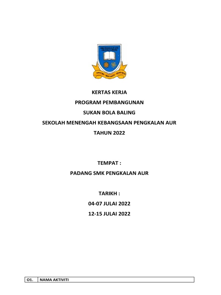 Kertas Kerja Pasukan Bola Baling Smkpa 2022 | PDF