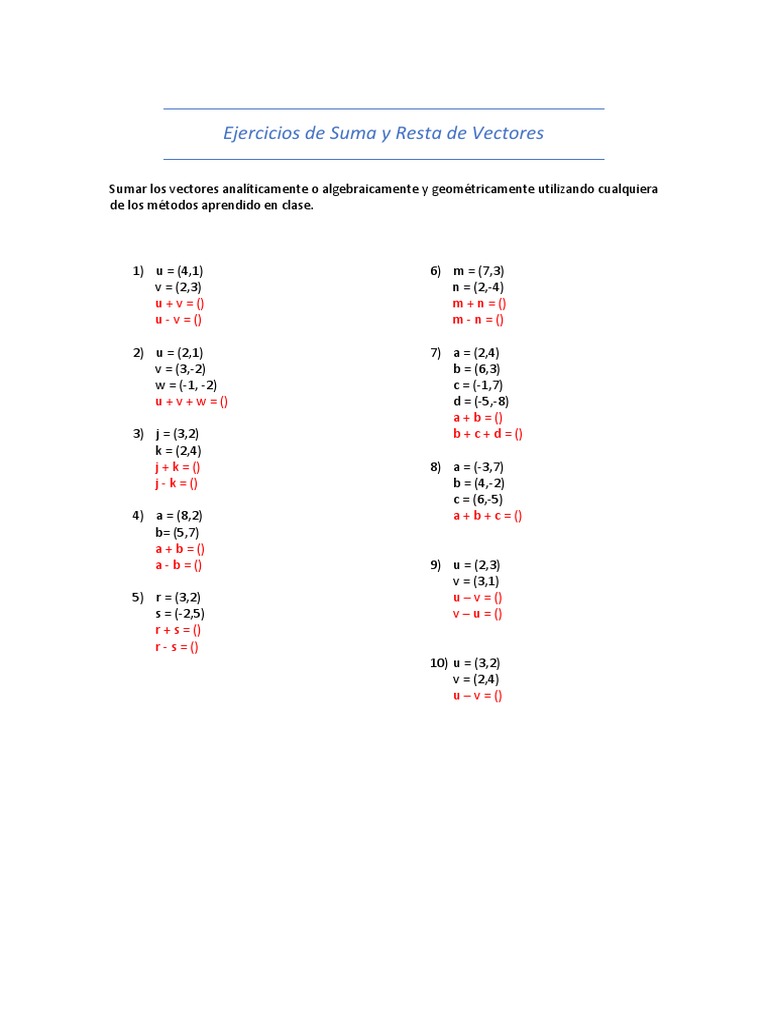 Ejercicios de Suma y Resta de Vectores | PDF