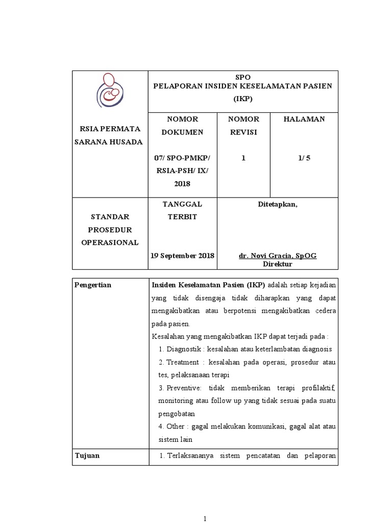 Prosedur Insiden Keselamatan Pasien | PDF
