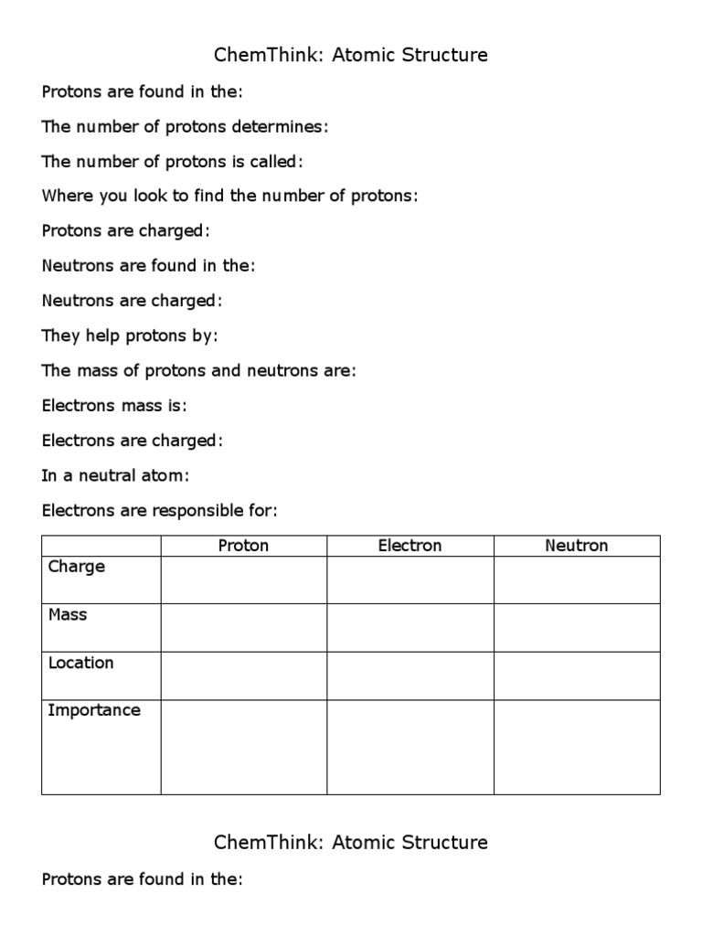 Chemthink Atomic Structure Student Ws | PDF | Teaching Methods ...