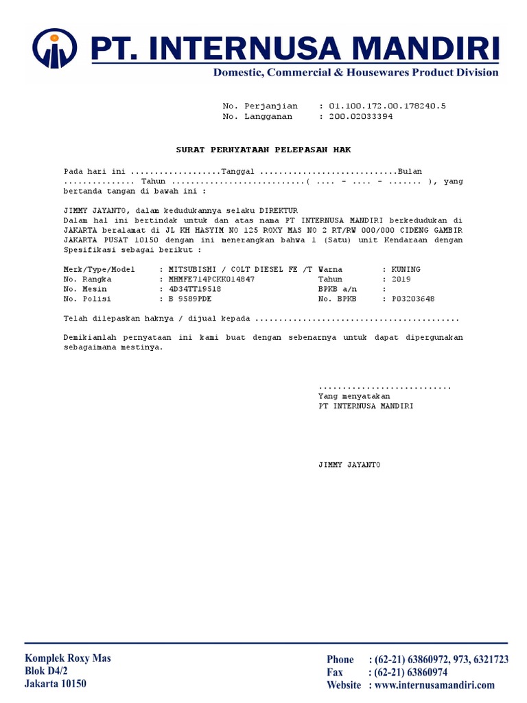 Kop Surat PT Internusa Mandiri | PDF