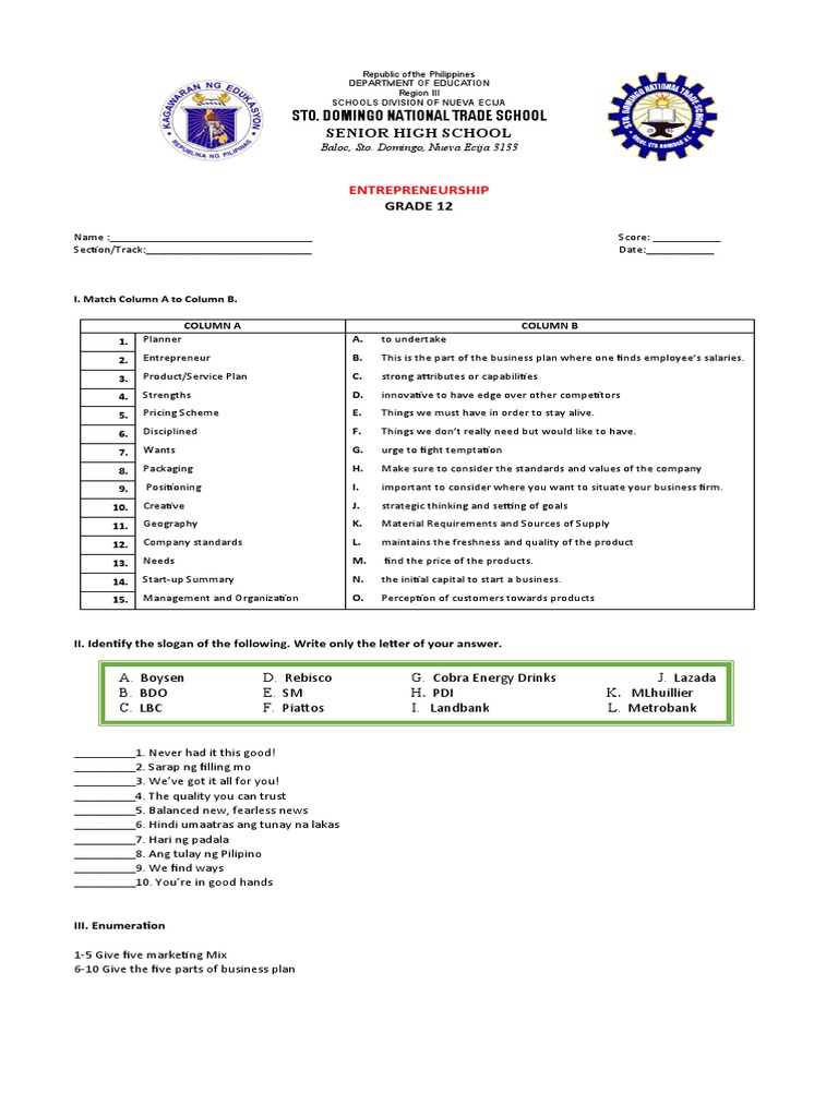 Entrep Quiz | PDF | Entrepreneurship | Business Economics