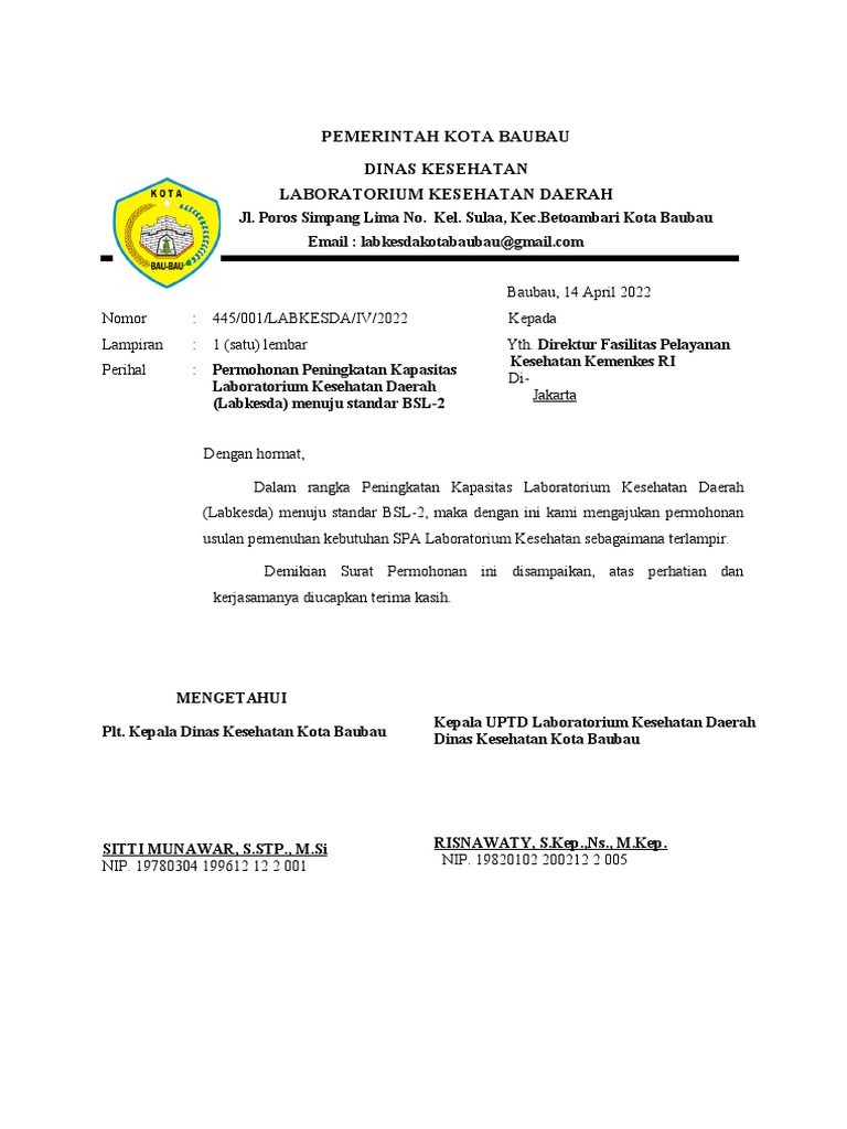 Surat Permohonan BSL-2 | PDF