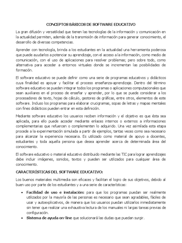 Conceptos Básicos de Software Educativo | PDF | Software | Aprendizaje