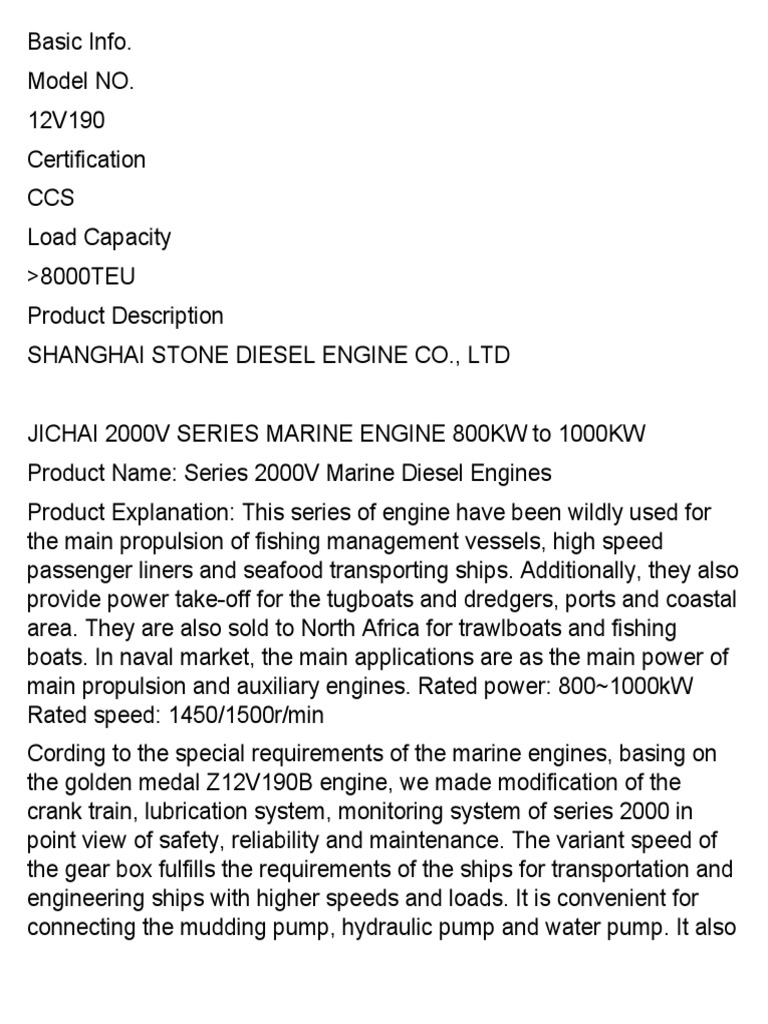 Basic Info | PDF | Marine Propulsion | Diesel Engine