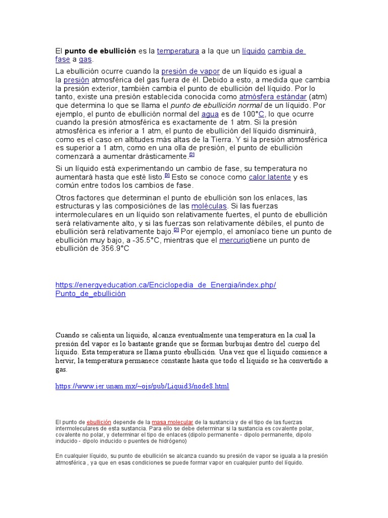 Punto de Ebullición y Factores Clave | PDF | Líquidos | Gases