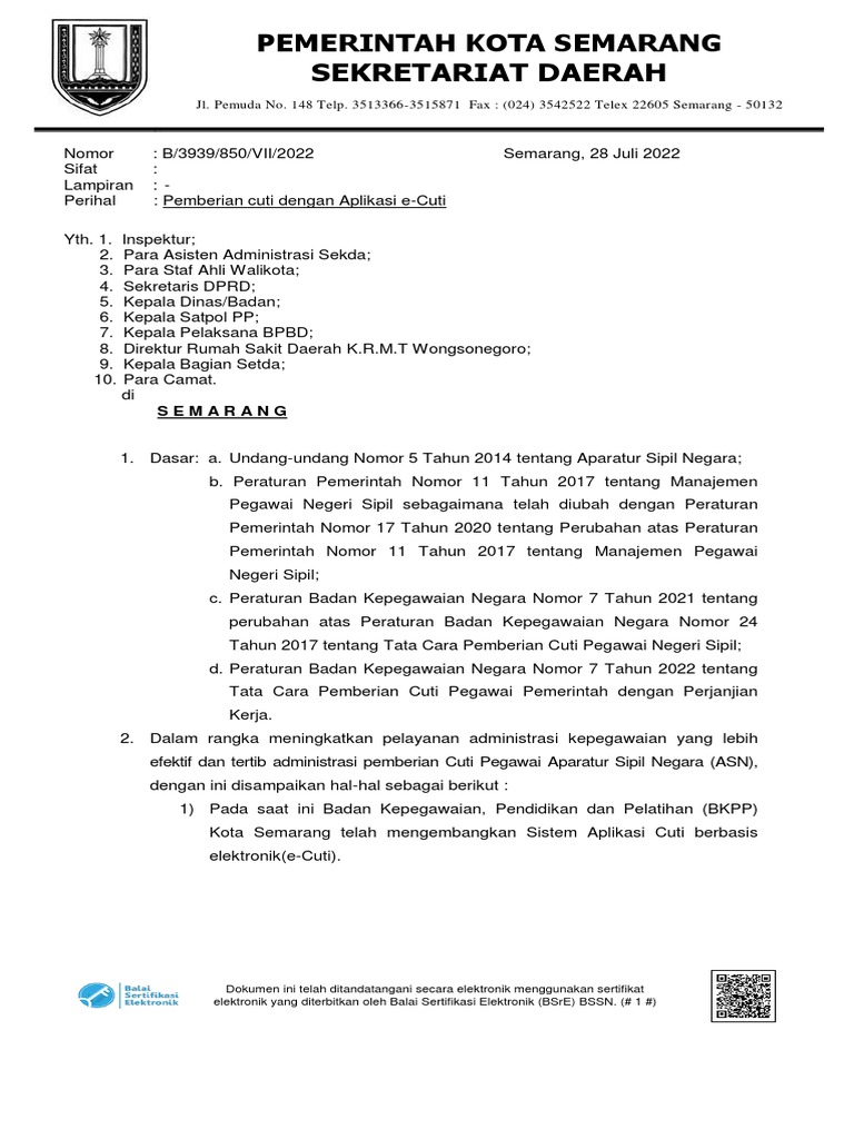 Panduan Aplikasi e-Cuti ASN Semarang | PDF