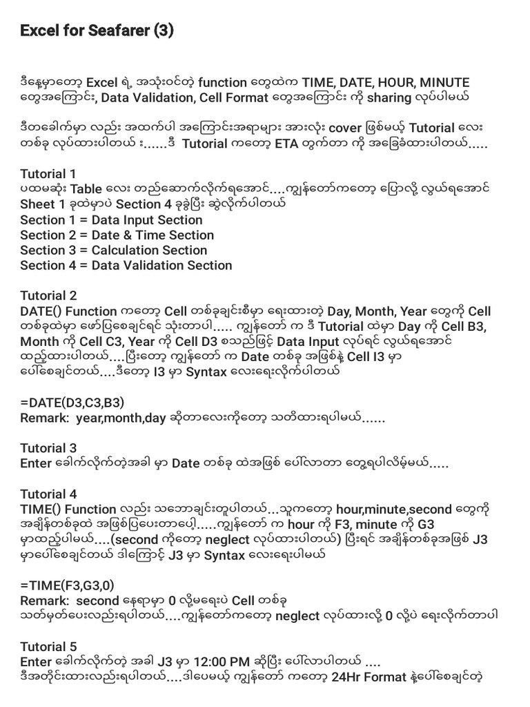 Excel For Seafarer 3 (By 3O PTK) | PDF | Microsoft Excel | Computing