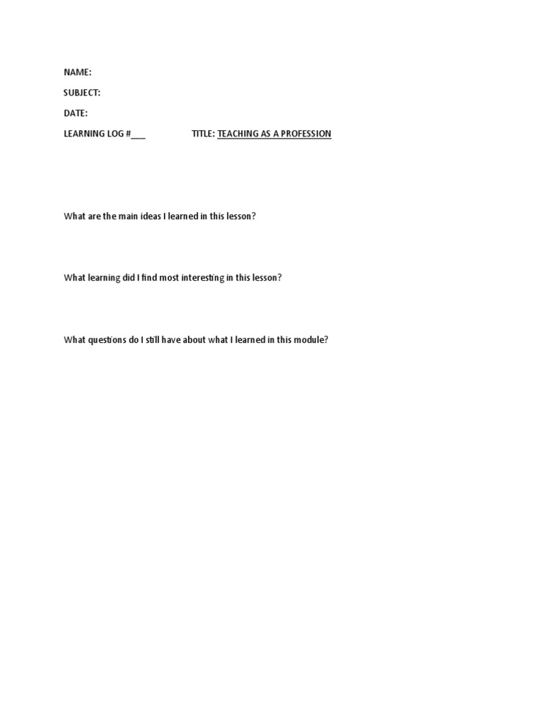 Learning Log Template | PDF