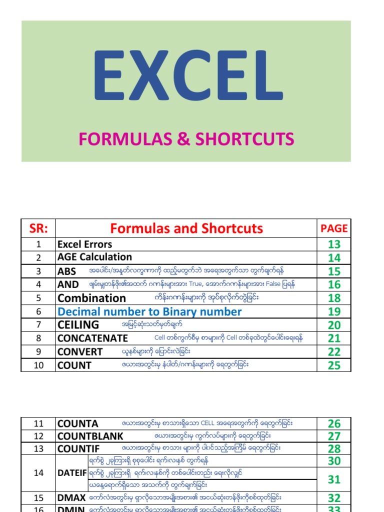 Excel Formulas & Shortcuts(16.6.17)-Small Size (1) | PDF