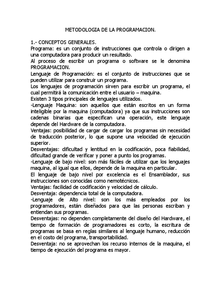 Metodologia de La Programacion | PDF | Lenguaje de programación | Programación