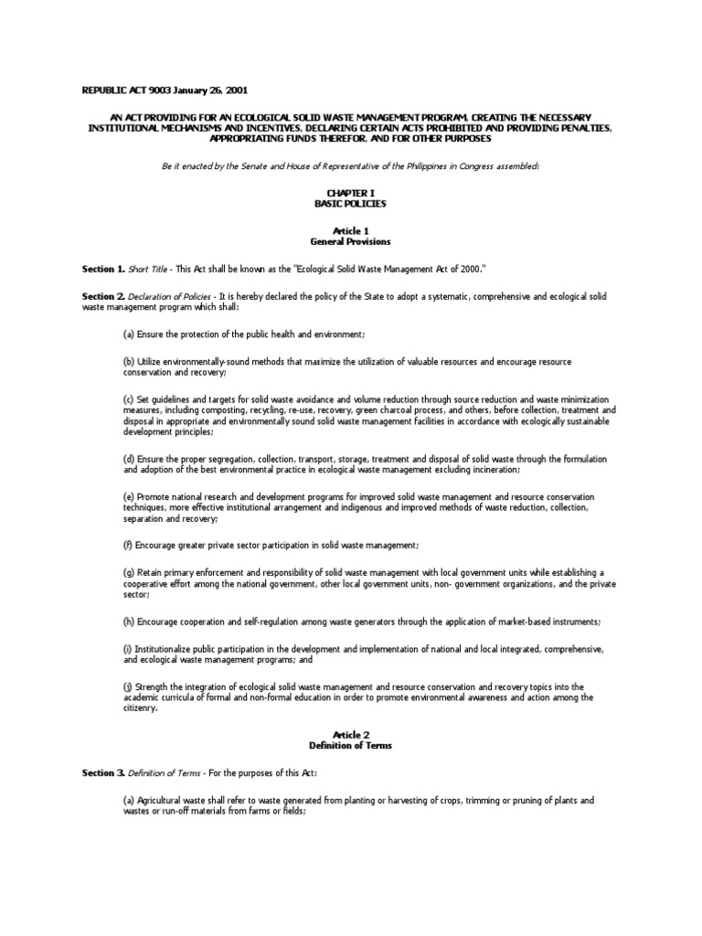 Ra 9003 | PDF | Waste Management | Recycling