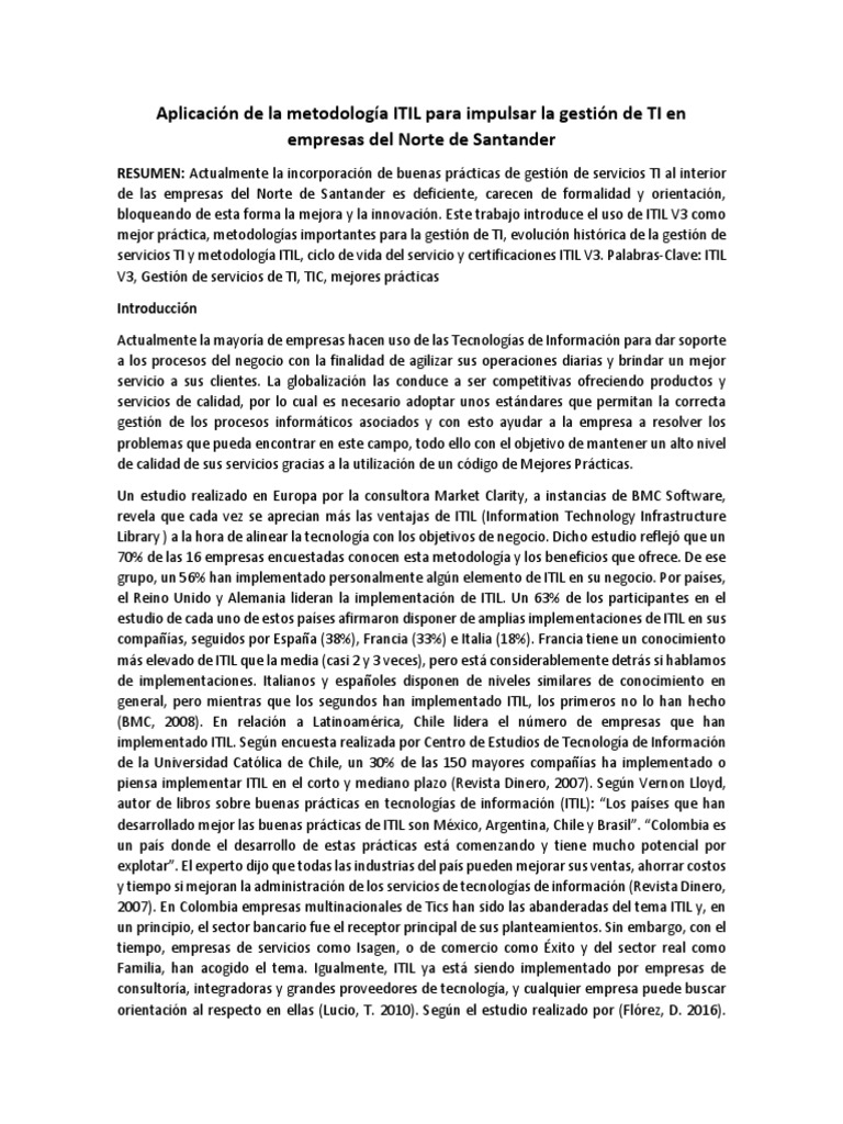 Aplicación de La Metodología ITIL para Impulsar La Gestión de TI en ...