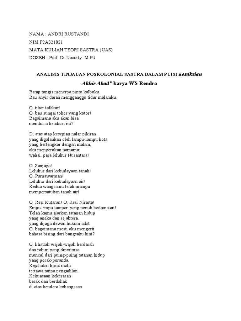 Andri Rustandi Uas Teori Sastra Prof - Nazurty | PDF