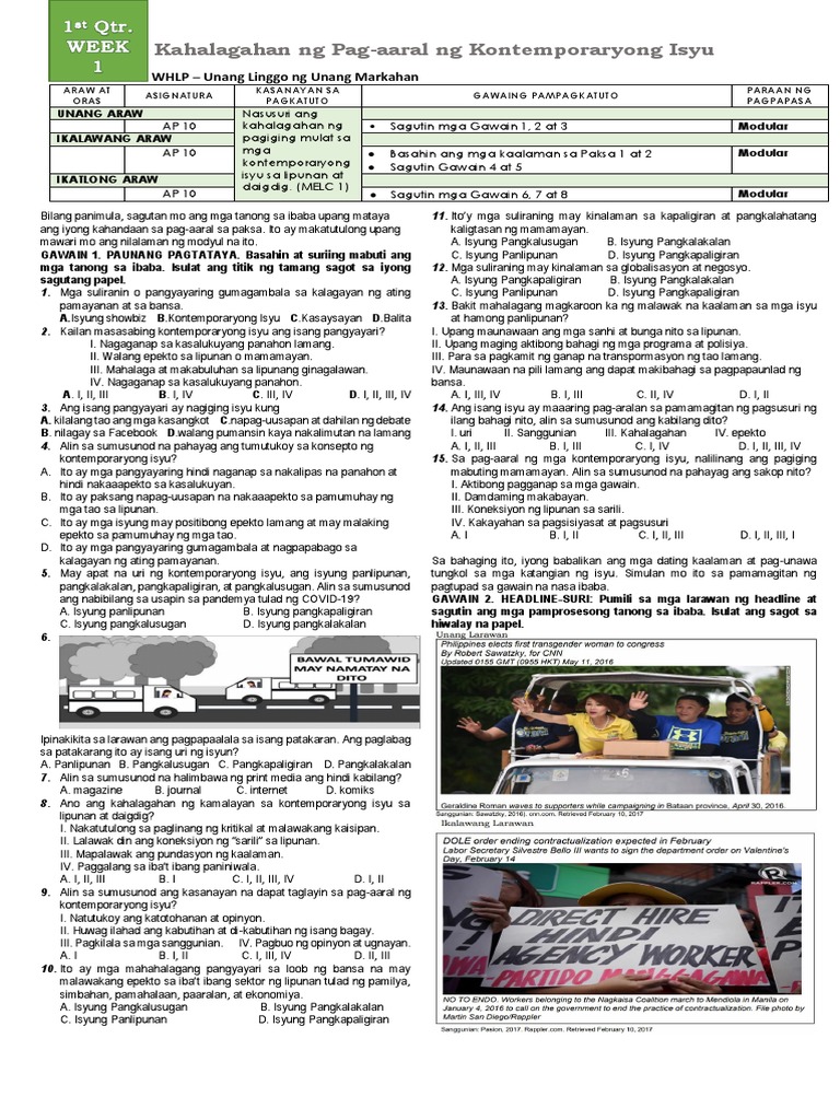 Q1 Wk1 WHLP Handout Activity 2021 2022 | PDF