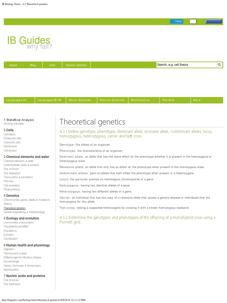 IB Biology Notes - 43 Theoretical Genetics | PDF | Dominance (Genetics ...