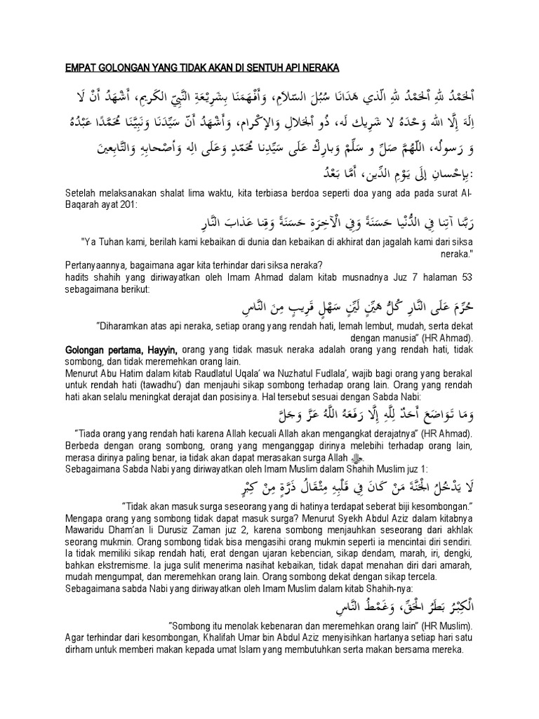 Empat Golongan Yang Tidak Akan Di Sentuh Api Neraka | PDF