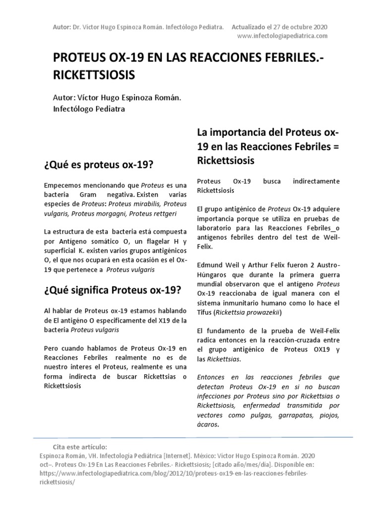 Proteus Ox-19 y Rickettsiosis | PDF | Organismos | Epidemiología