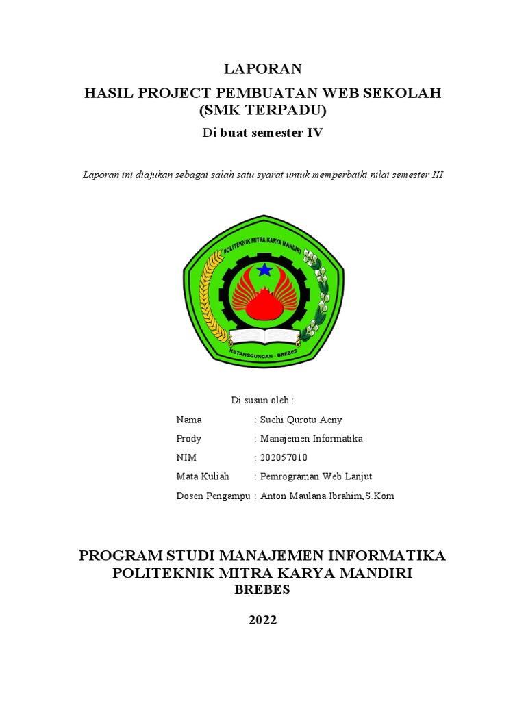 Laporan Pembuatan Website SMK Terpadu | PDF