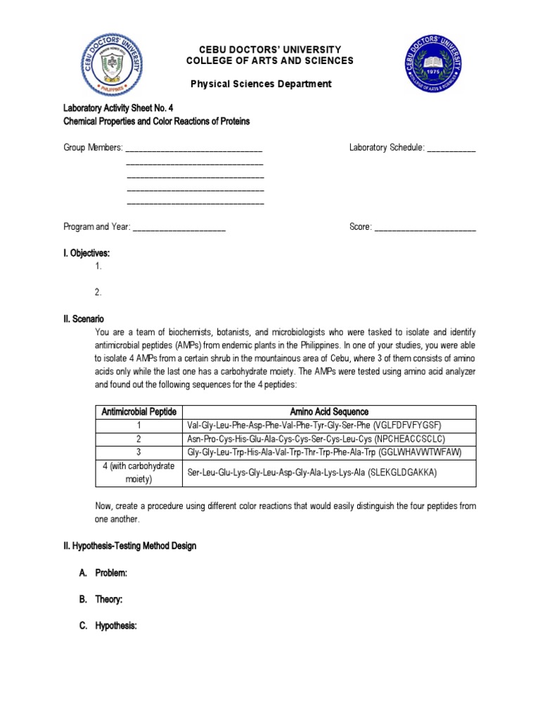 AVCL 4 Activity Sheet - Chemical Properties and Color Reactions of ...