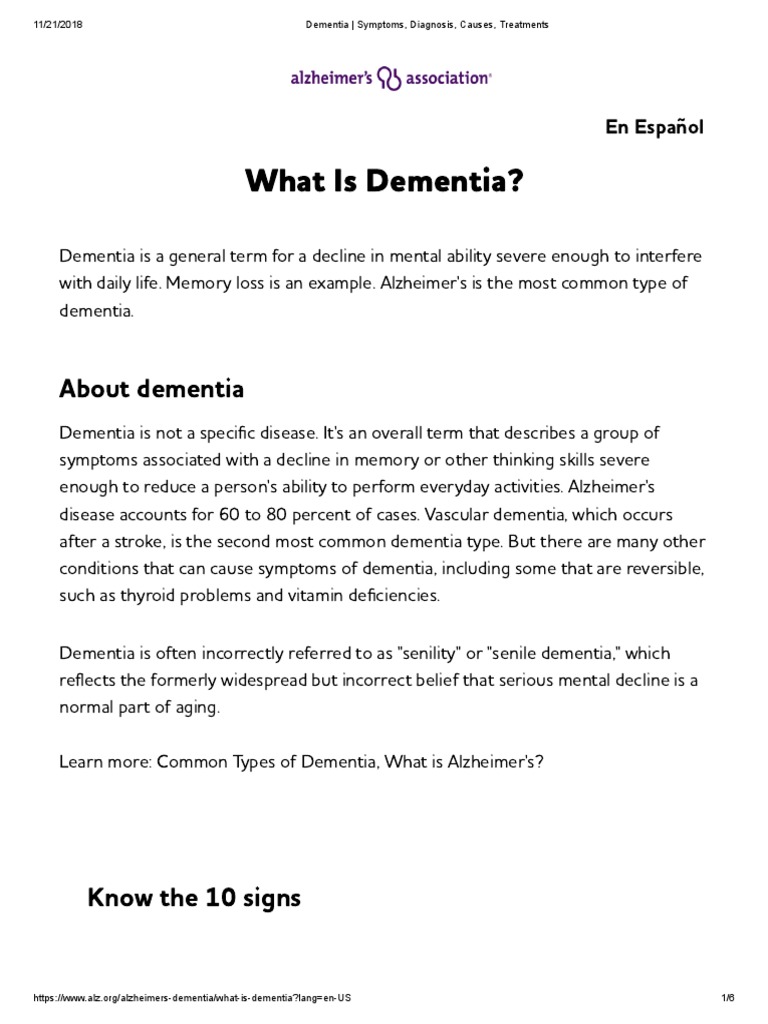 Dementia _ Symptoms, Diagnosis, Causes, Treatments | PDF | Dementia ...
