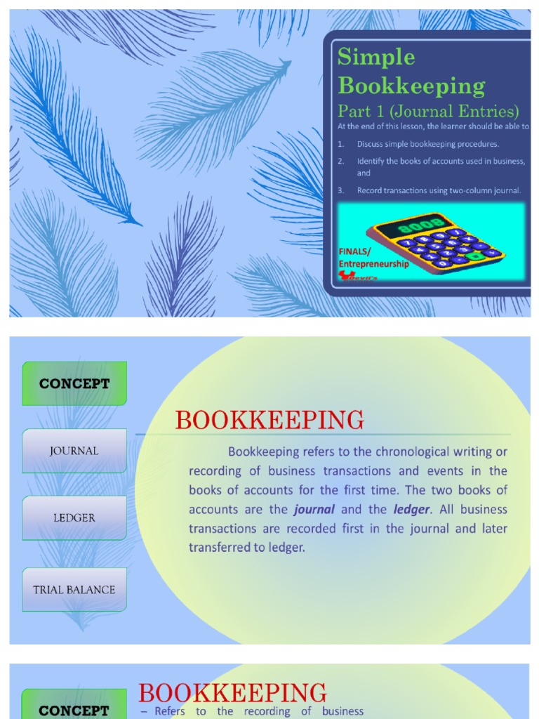 Concepts of Simple Bookkeeping Part 1 - Journal Entries | PDF