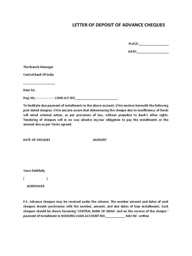 Advance Cheque Deposit for Loan Payments | PDF | Business | Finance ...