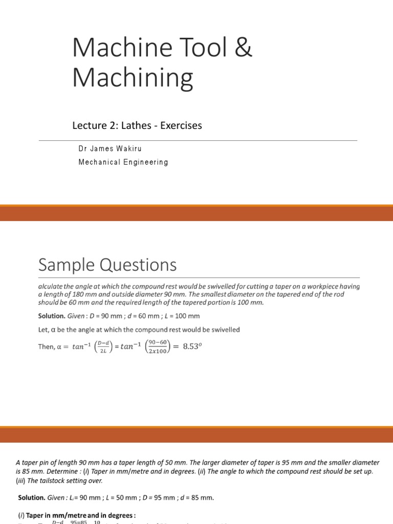 Lathe Exercises and Taper Calculations | PDF