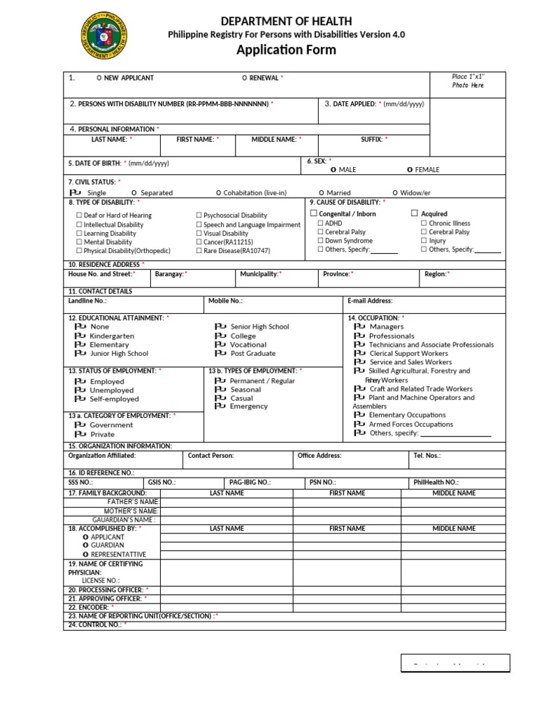 PWD Application Form 4.0 | PDF | Visual Impairment | Employment