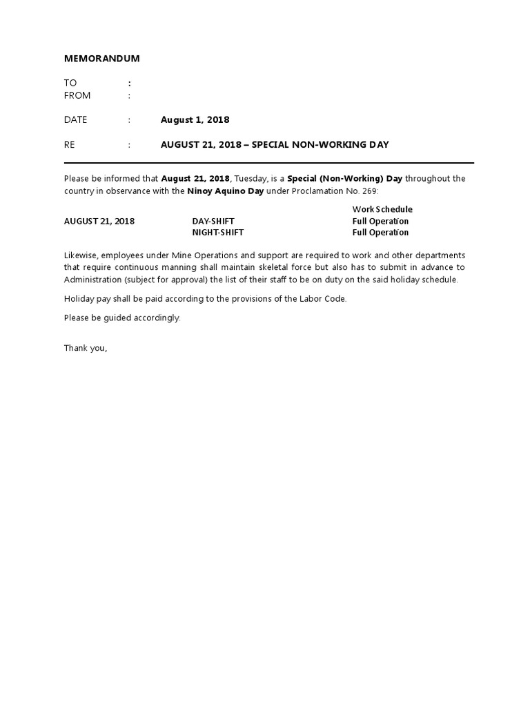 Sample Memo For Holiday | PDF