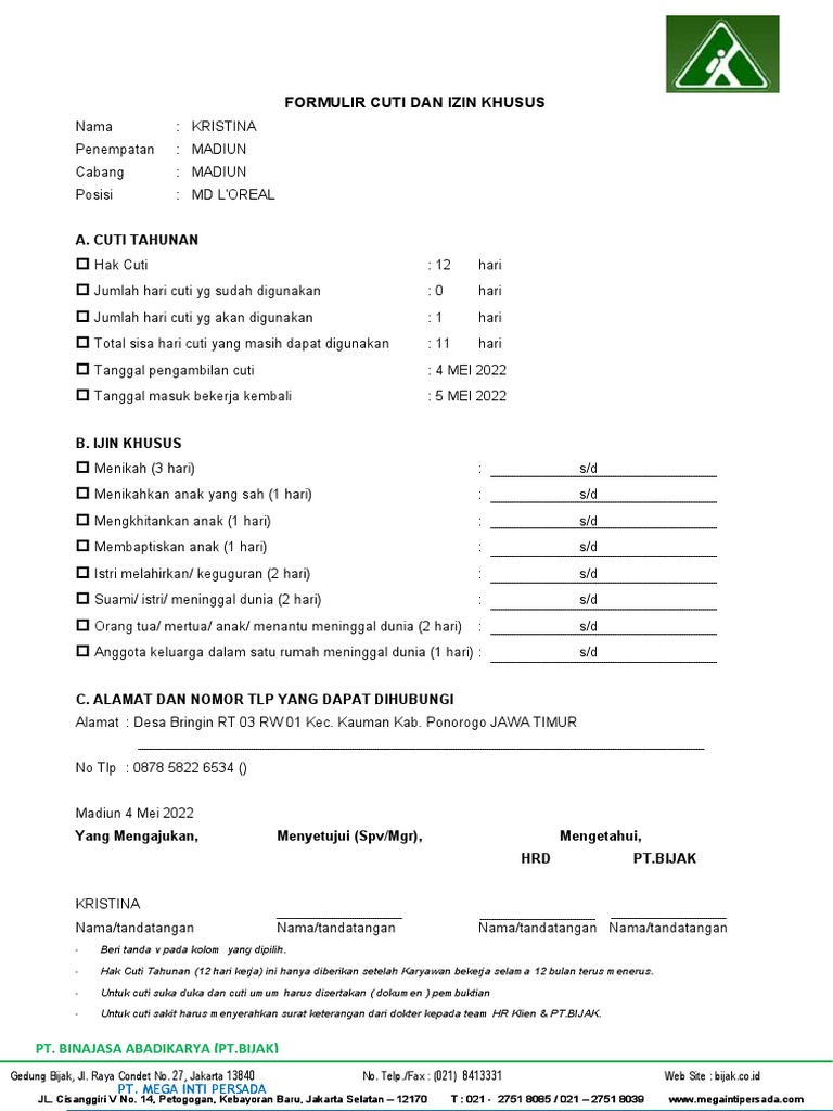 Pengajuan Cuti | PDF