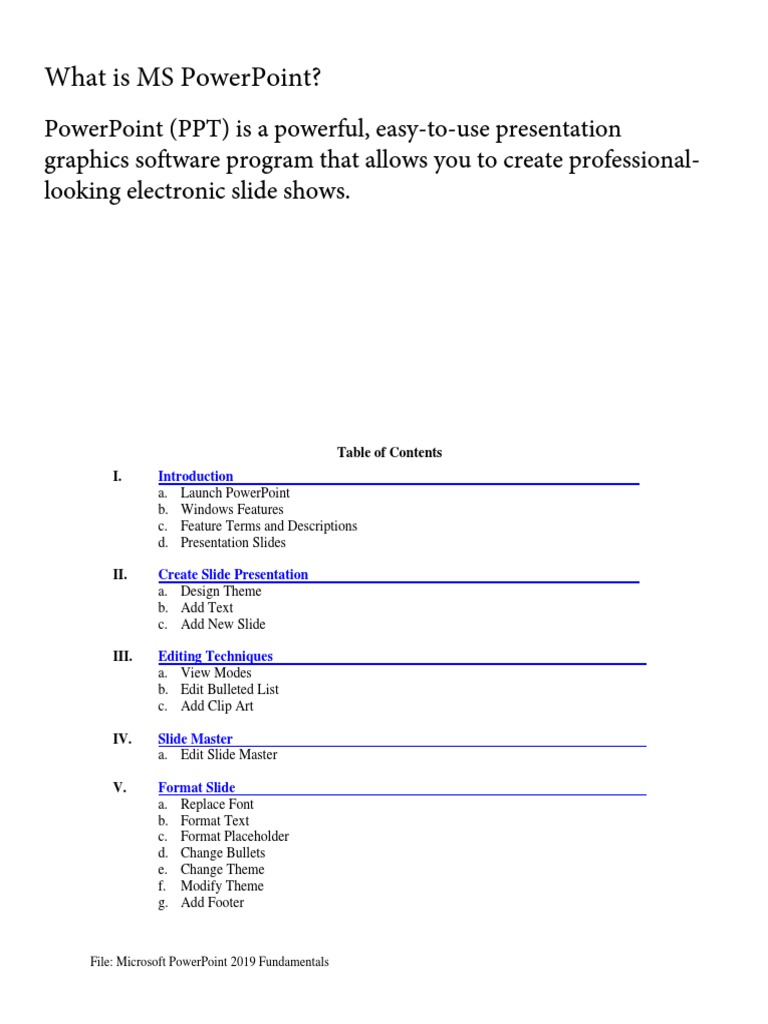 Microsoft PowerPoint 2019 Fundamentals | PDF | Microsoft Power Point | Page Layout