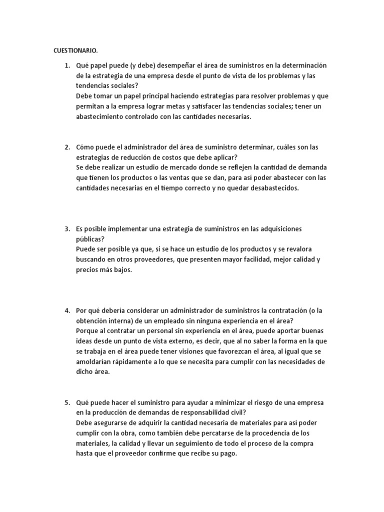 Cuestionario Kevin Quiroz. | PDF | Calidad (comercial) | Business