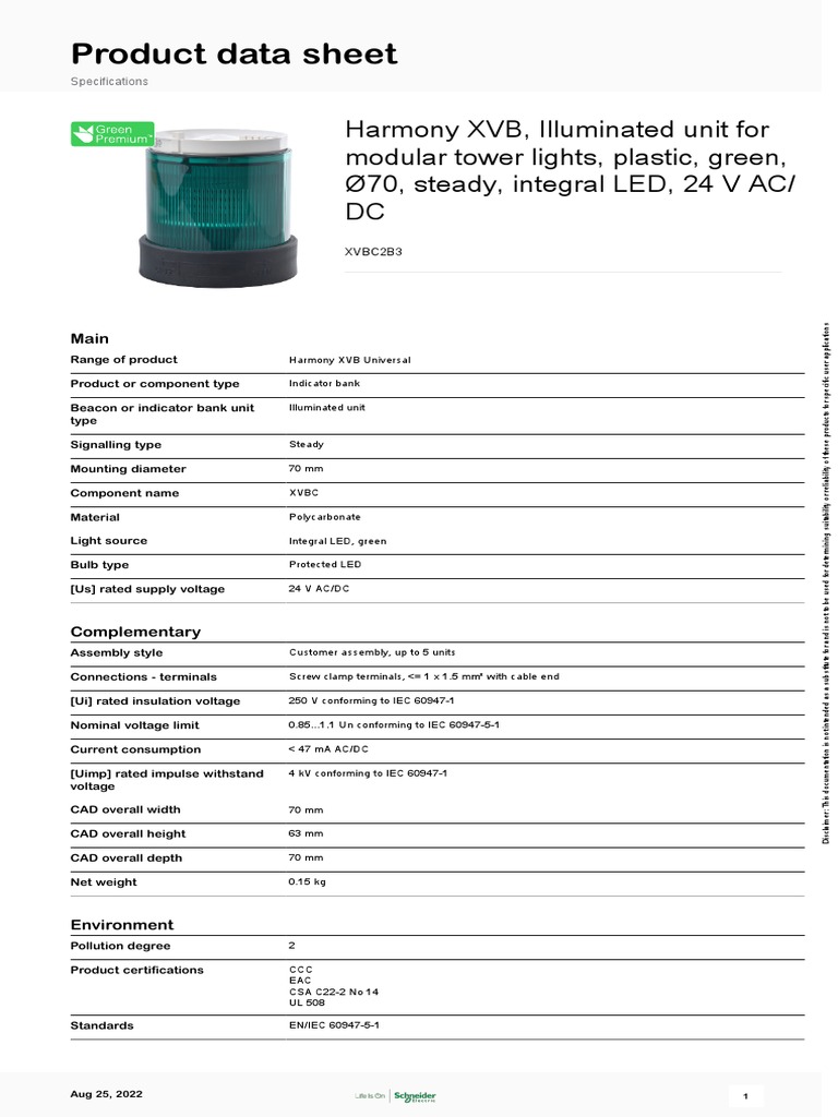 Harmony XVB - XVBC2B3 | PDF | Manufactured Goods | Electrical Engineering