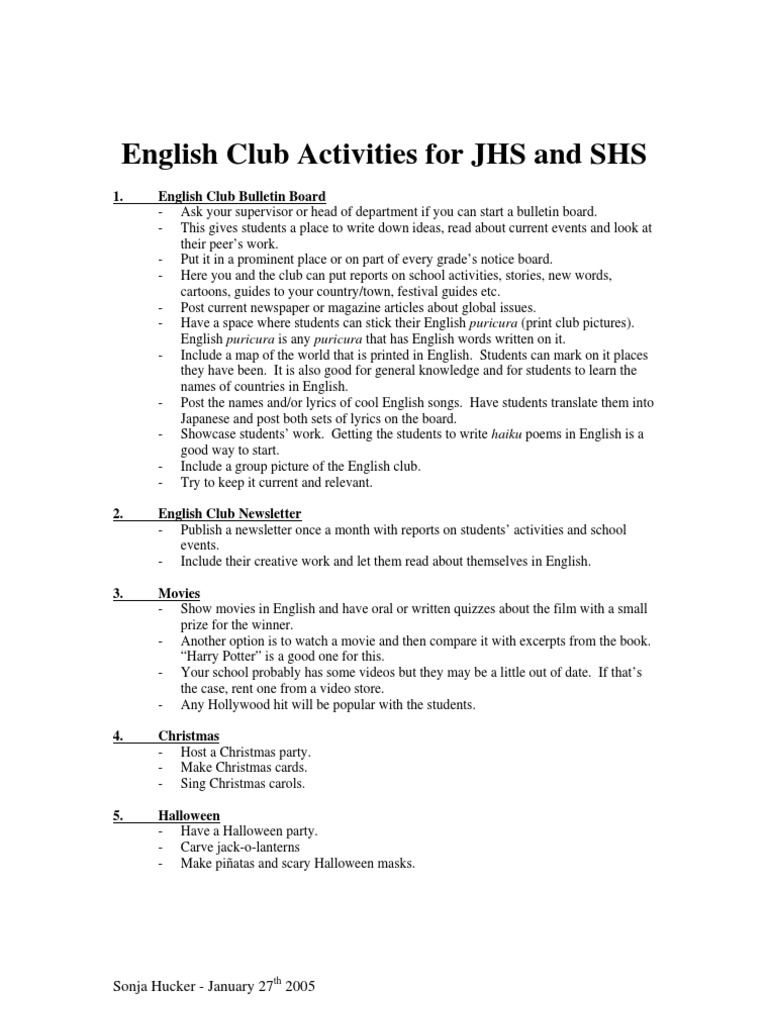 English Club Activities | PDF | Idiom | English Language