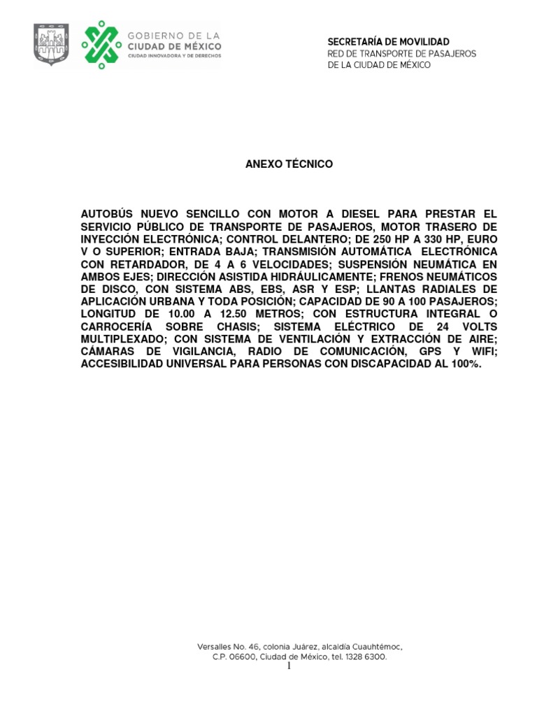 ANEX TEC AUT SENC DIESEL Nuevo Entrada Baja SEMOVI | PDF | Aislamiento térmico | Eje