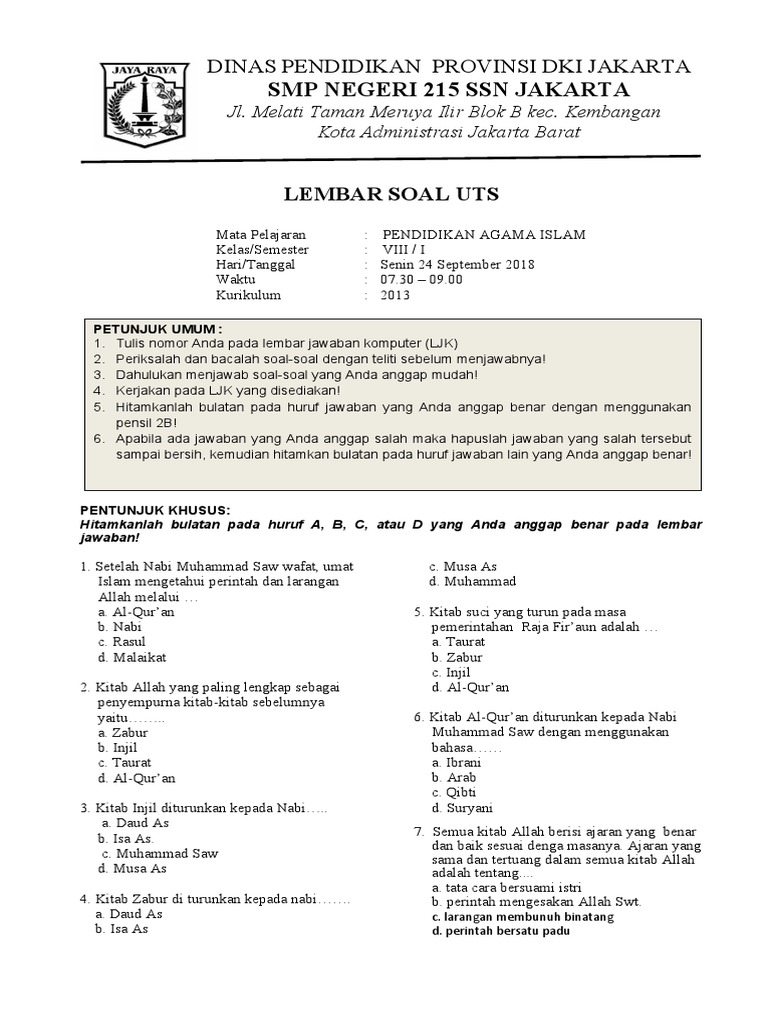 Soal Mid Semester Pai Kls 8 SMT 1 | PDF