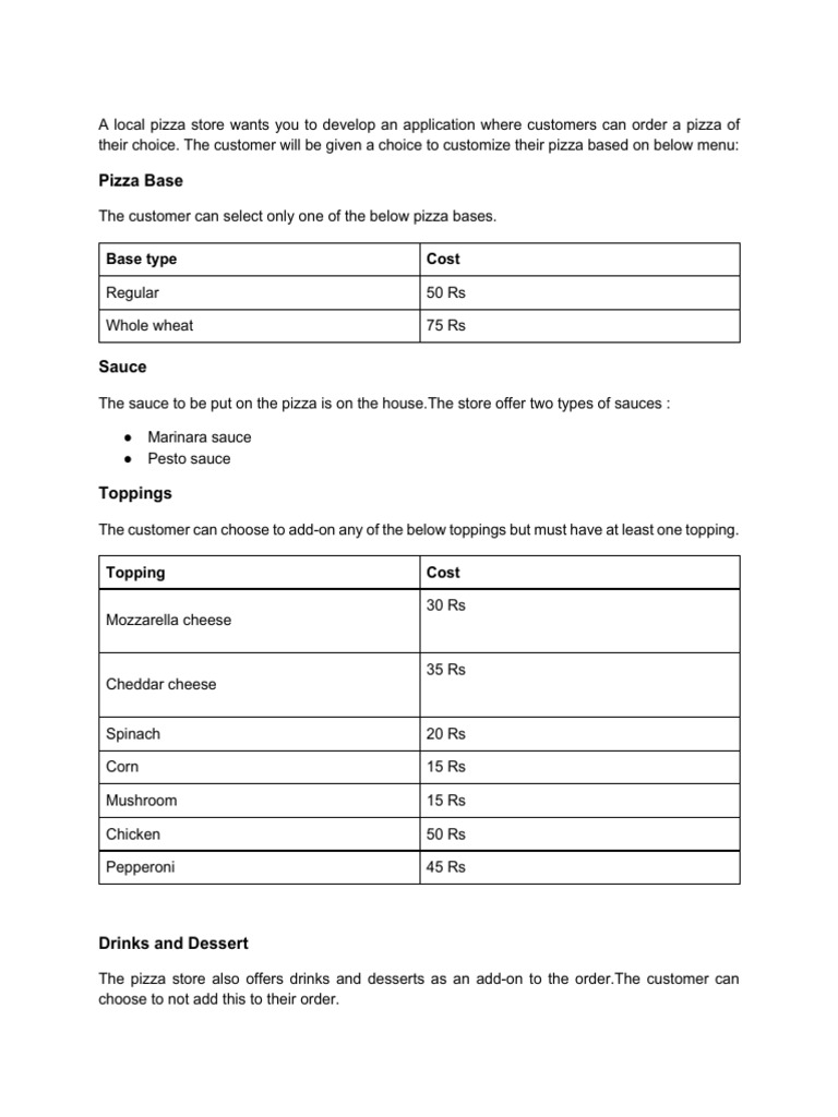 Pizza Problem - Thoughtworks - Code Pairing | PDF | Pizza | Western Cuisine