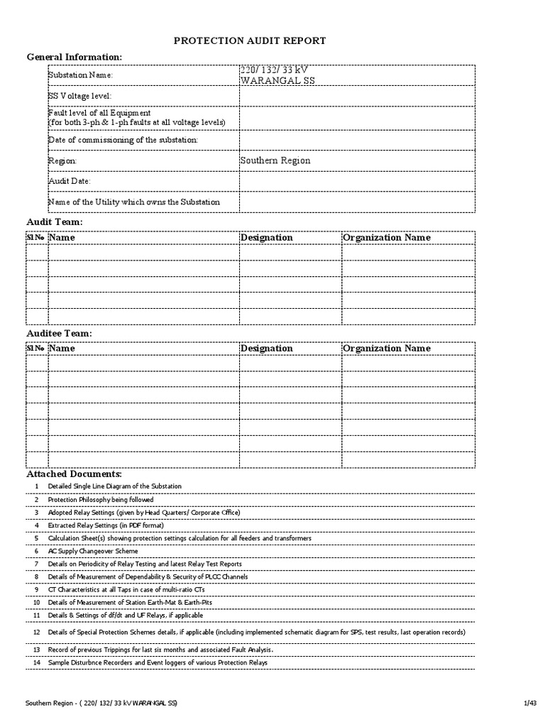 220 - 132 - 33 KV WARANGAL SS PA Formats (TS) | PDF | Relay | Electrical Substation