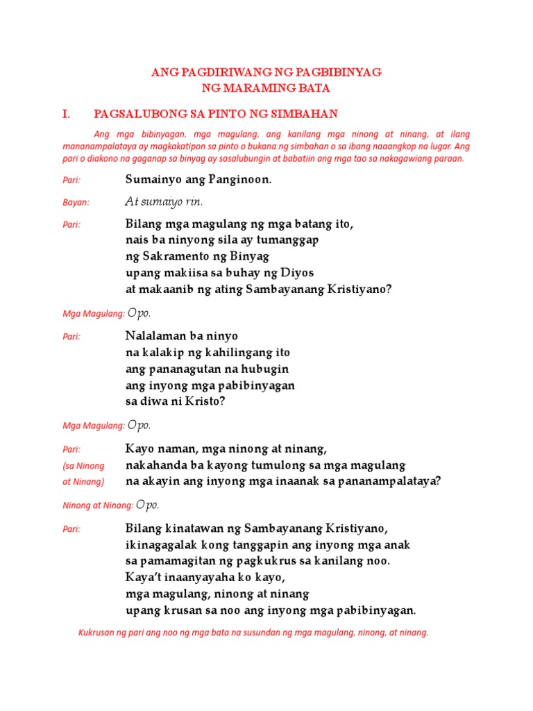 Ang Pagdiriwang NG Pagbibinyag NG Maraming Bata | PDF