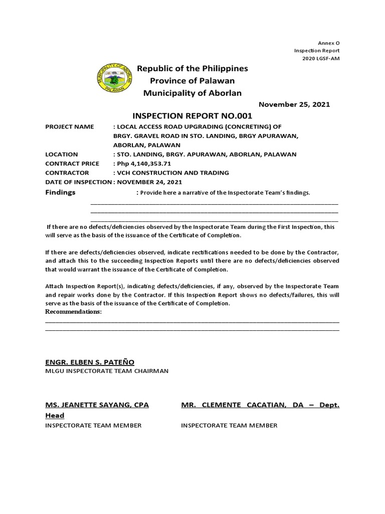 Annex O Inspection Report | PDF