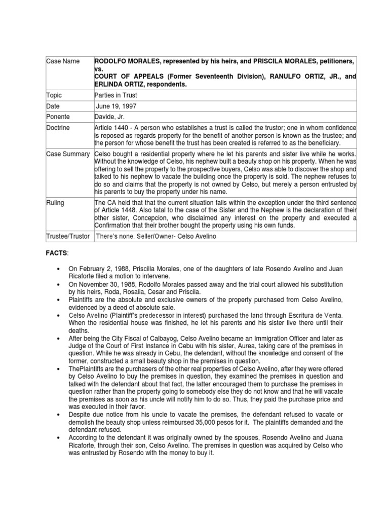 Morales v. CA, Supra | PDF | Trust Law | Property Law