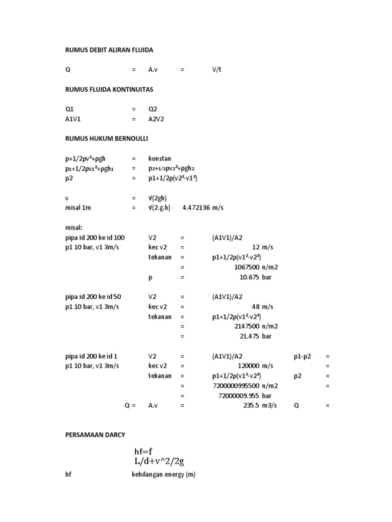 Rumus Aliran Fluida dan Bernoulli | PDF | Metode & Bahan Ajar ...