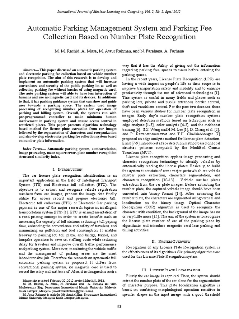 Automatic Parking Management System and | PDF | Optical Character Recognition | Image Segmentation