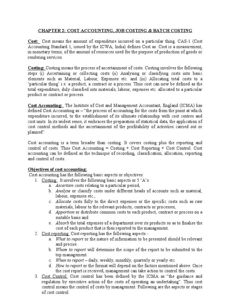 Cost Accounting Job Costing Batch Costing Pdf Cost Accounting Cost