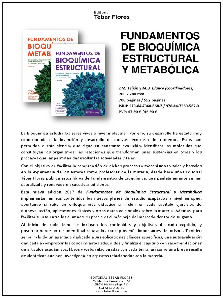 Fundamentos de Bioquímica Estructural y Metabólica: una guía completa para comprender los ...