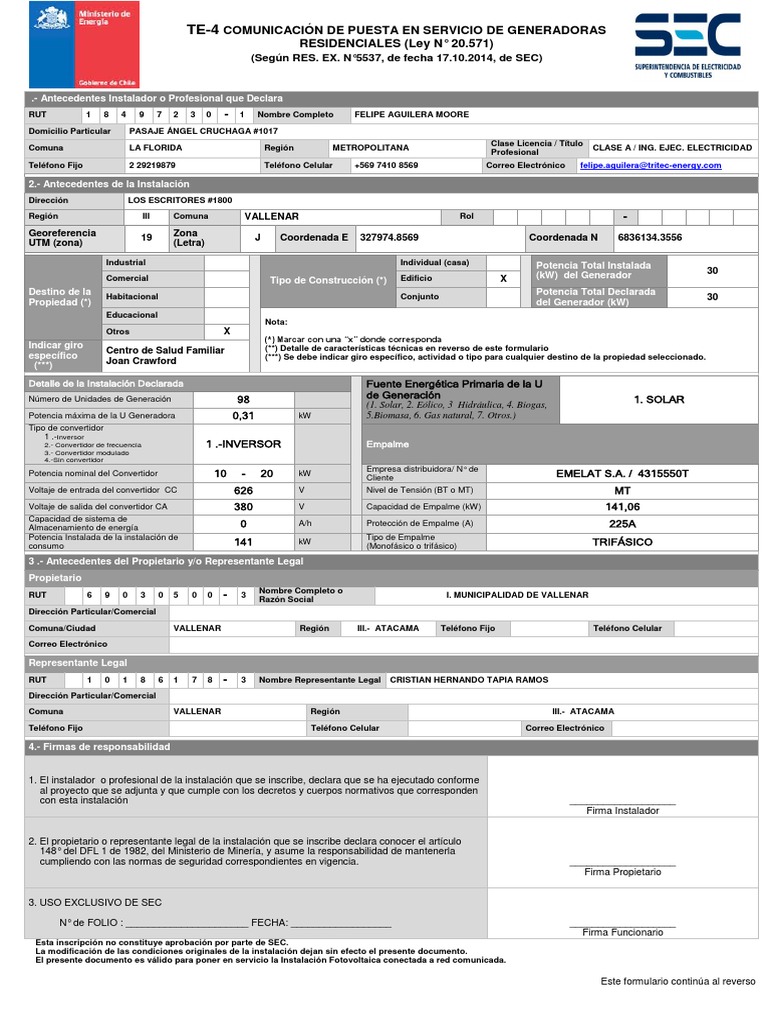 Formulariode Declaracion TE4 | PDF | Poder (Física) | Electromagnetismo